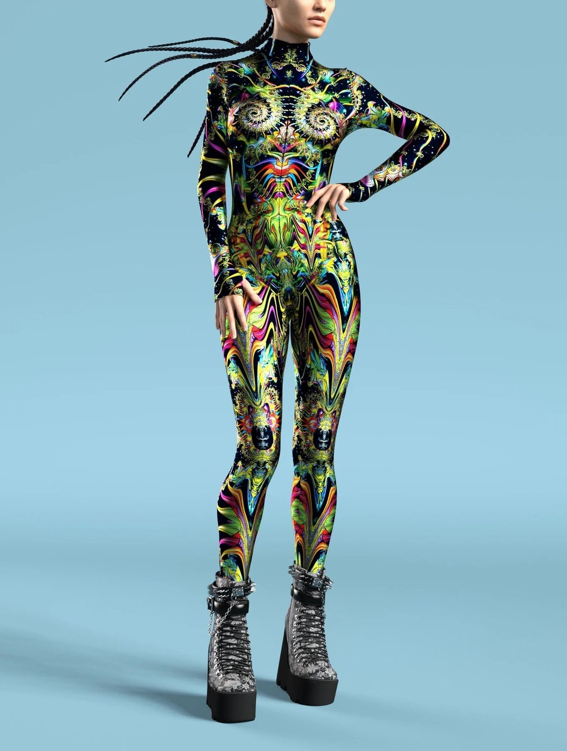 Women Fantasy Multicolor 3D Print Spandex Costume Bodysuit Halloween ...