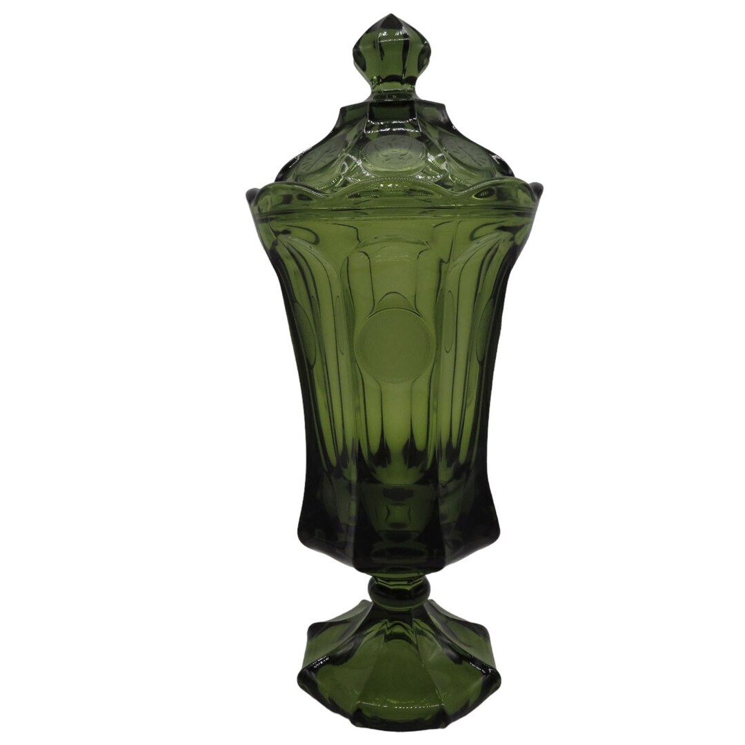 FOSTORIA COIN Dot Olive Green Urn Covered Jar 12 3/4 Tall - Etsy