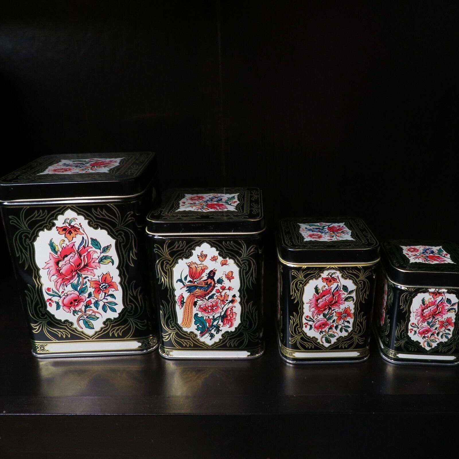 Vintage Oriental Themed Nesting Tin Canister Set of 4 With Lids 1985 ...