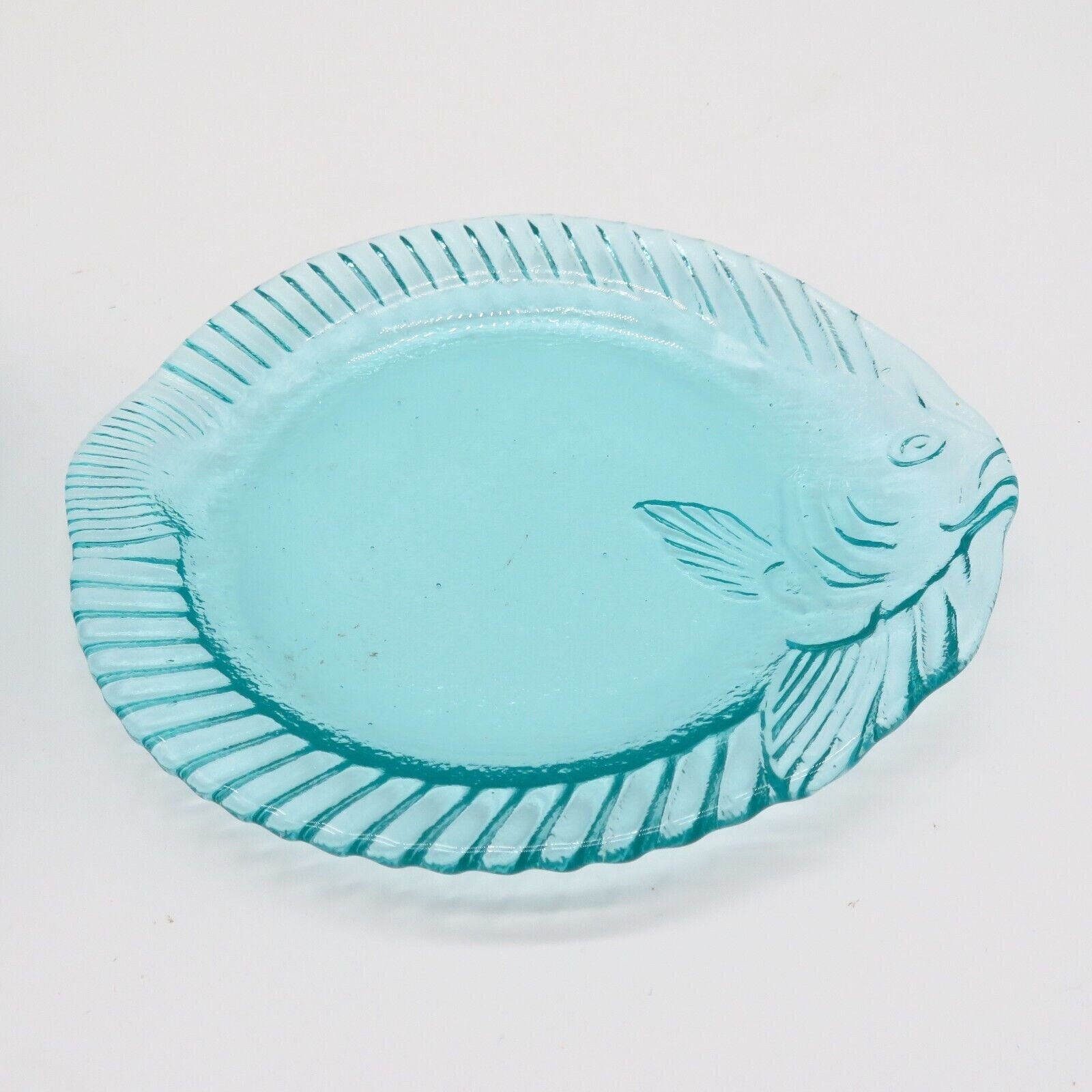 Aqua Arcoroc Style Glass Fish Plate Set of 4 Trinket Dish Beach Themed ...