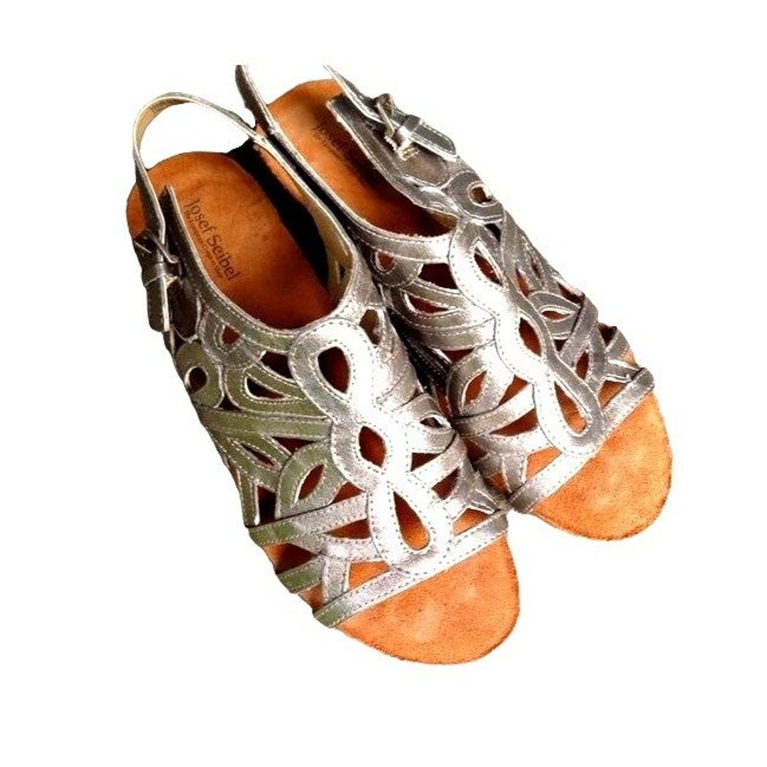 Size 9.5 Leather Sandals Metallic Silver Joseph Seibel Made in Vietnam ...