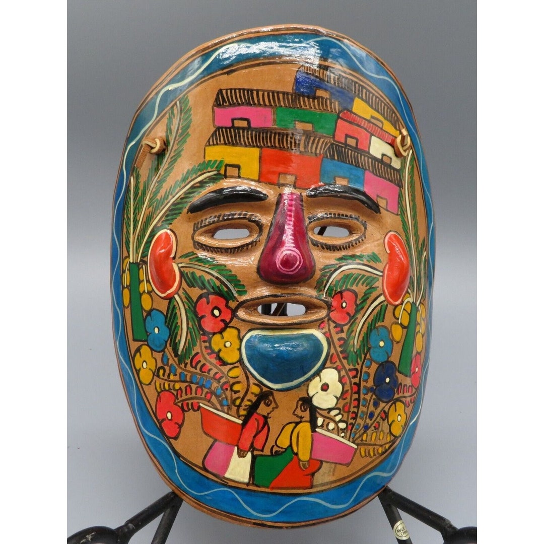 Hand-painted Story Mask Folk Art Terra Cotta Clay Pottery Wall Hanging ...