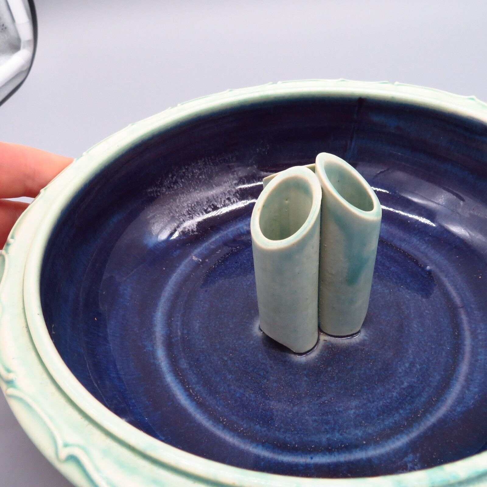 Vintage Signed Ceramic Pottery Multi Bud Vase Bowl Blue Butterfly - Etsy