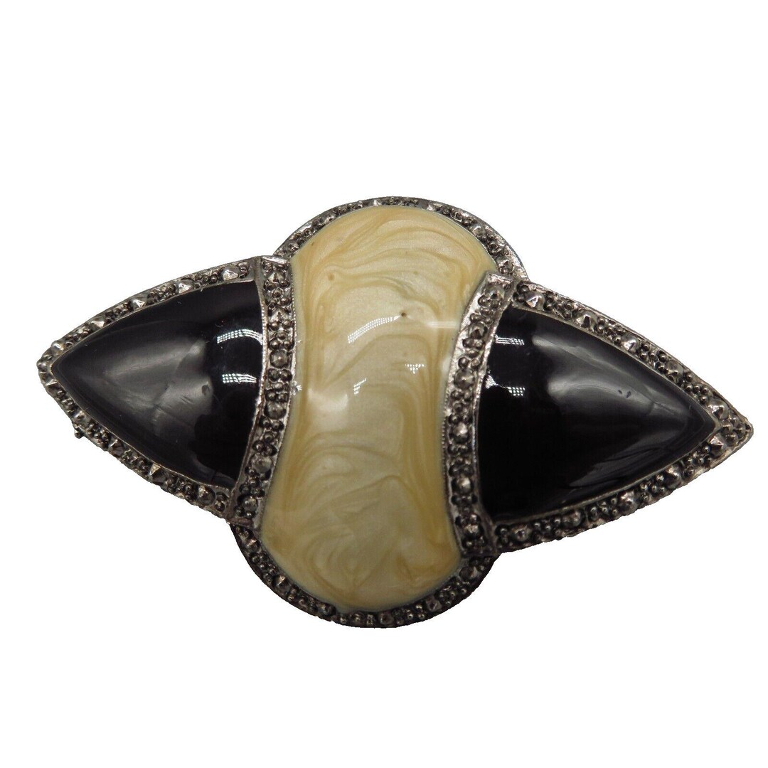 Vintage Black Cream Enamel Marquisite Brooch Space Age Look - Etsy