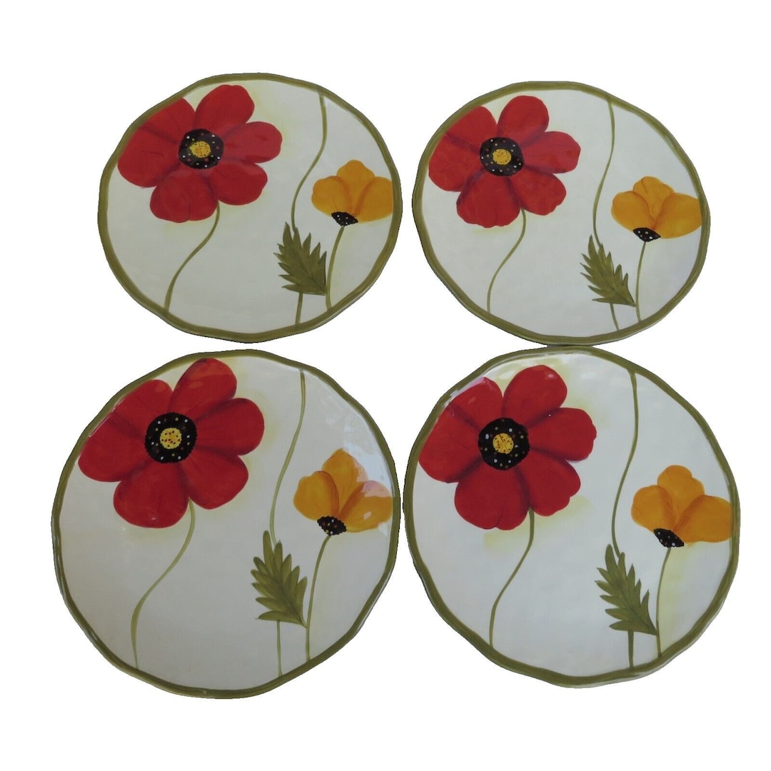 Clay Art Poppies Dinner Plates Set of 4 Dinner Plates Stone Lite 10 1/2 ...
