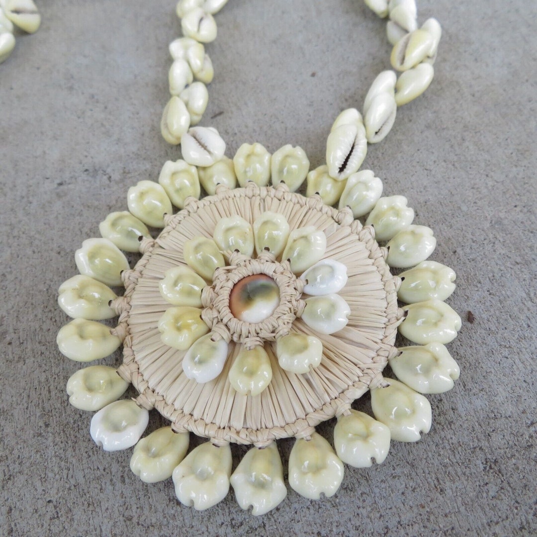 Huge Necklace Seashell Cats Eye Cowrie Vintage Bohemian Beaded Pendant ...