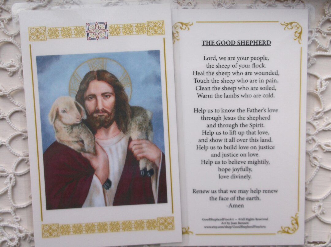 Jesus Christ the Good Shepherd, 3 5/8x5.5 Laminated Holy-prayer Card on ...