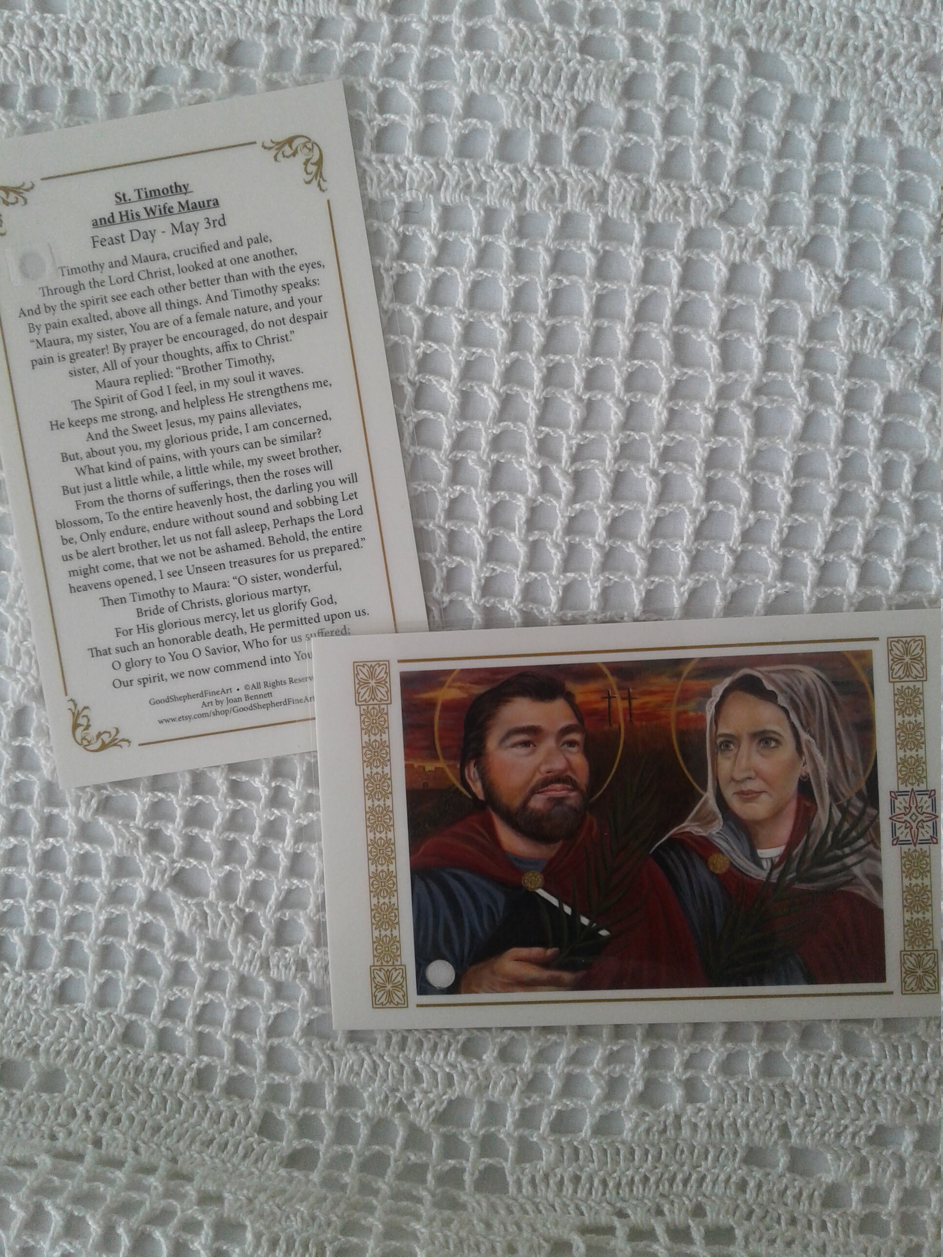 Sts Timothy and Maura 3.5x5.5 Laminated Holy on Prayer Relic Card-Warm ...