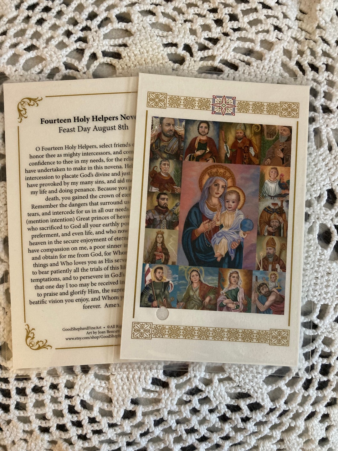Our Lady and 14 Holy Helpers Laminated, Relic Card or Prayer Prayer ...