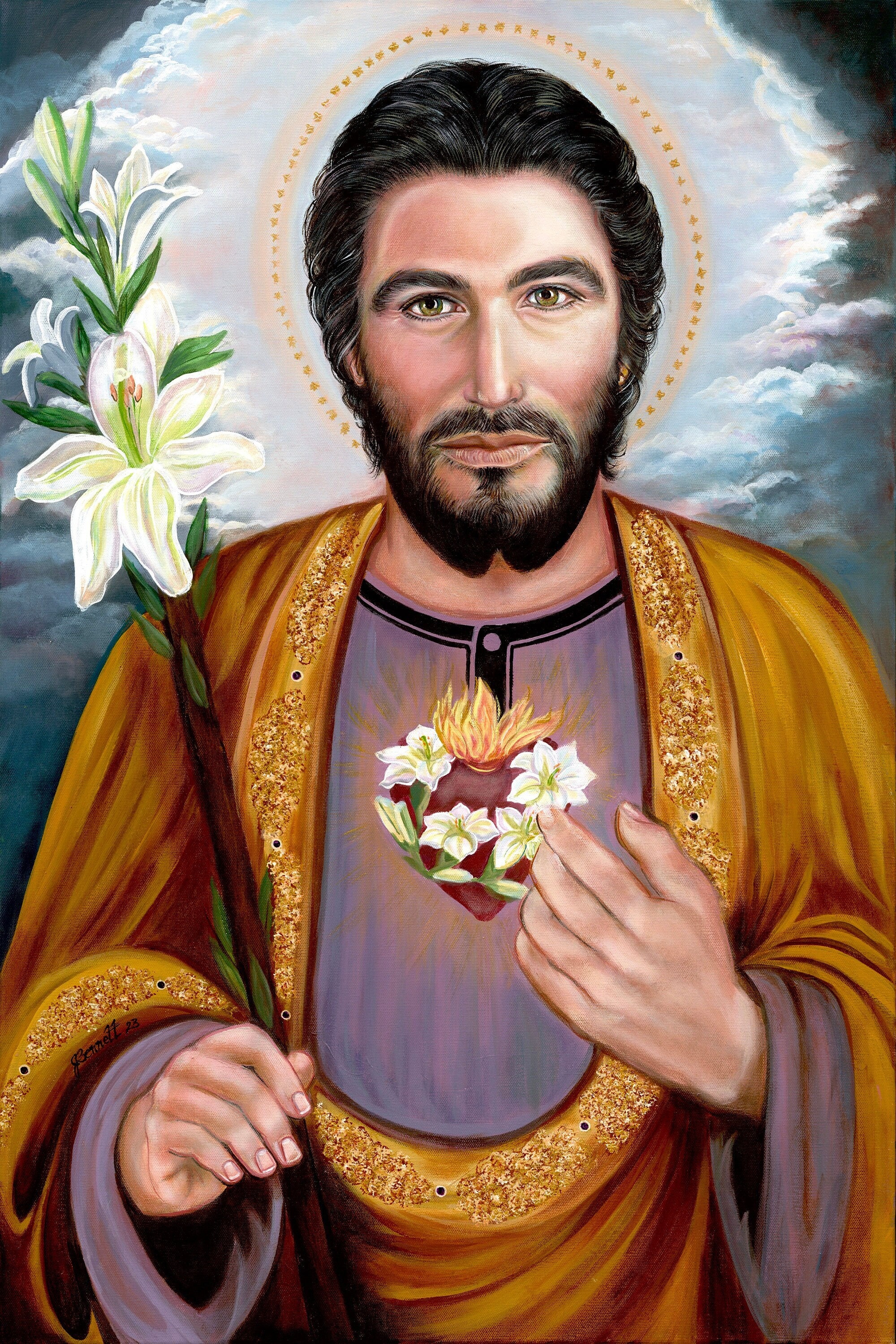 Saint Joseph Print Chaste Heart of St Joseph Art Catholic Artist - Etsy