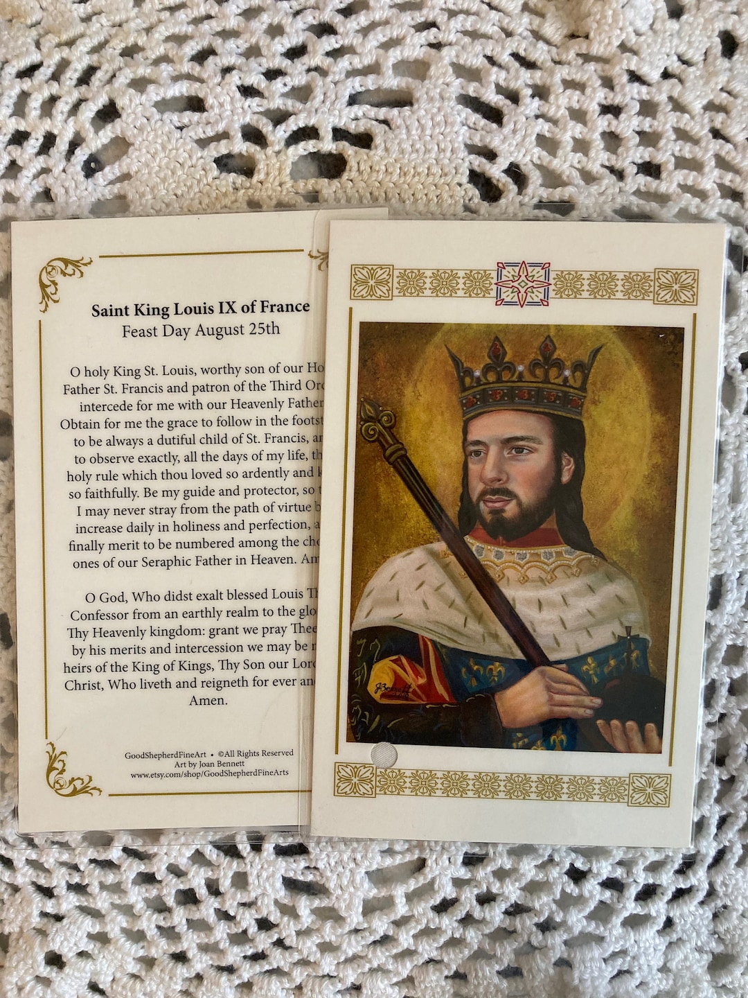Saint King Louis IX, King of France Laminated Relic Holy-prayer Cards ...