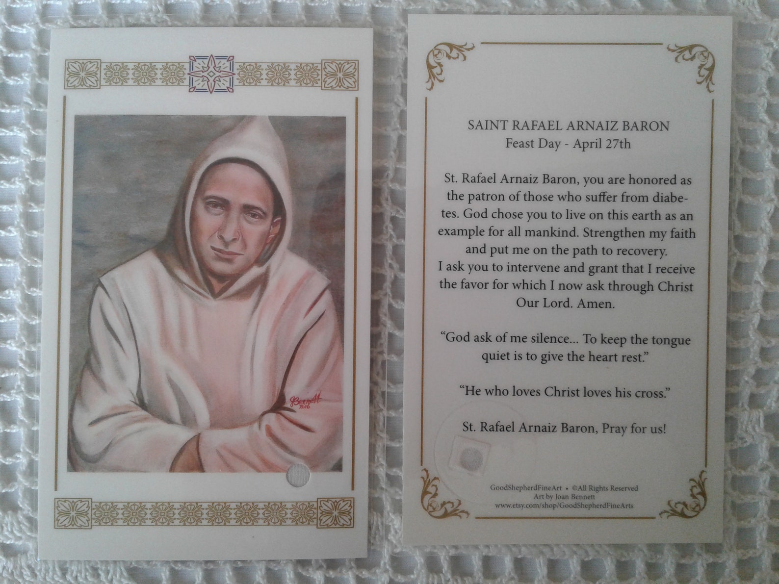 Saint Rafael Baron Arnaiz, Laminated Relic, Holy-prayer Card on Warm ...
