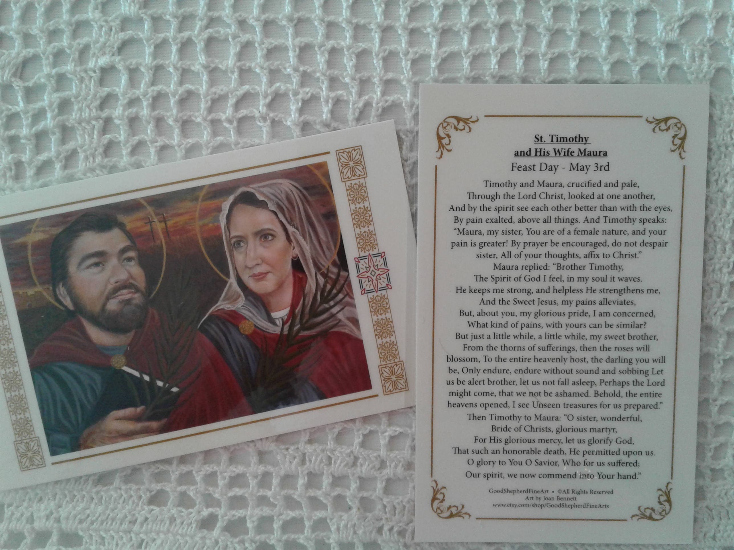 Sts Timothy and Maura 3.5x5.5 Laminated Holy on Prayer Relic Card-Warm ...