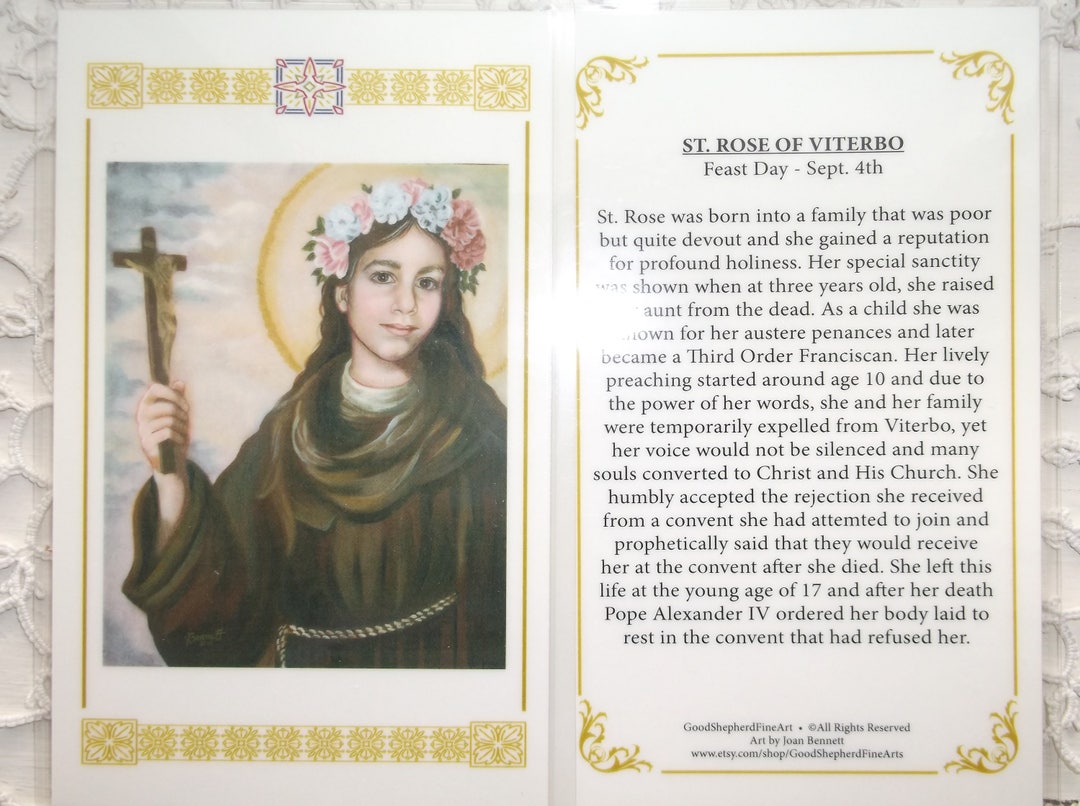 Saint Rose of Viterbo, 3 5/8x5.5, Laminated Holy-prayer Card on Warm ...
