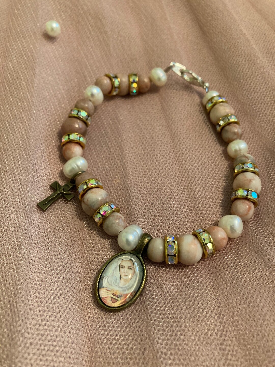 Immaculate Heart of Mary Bracelet, 10mmx14mm Medal Glass Dome, Mother ...