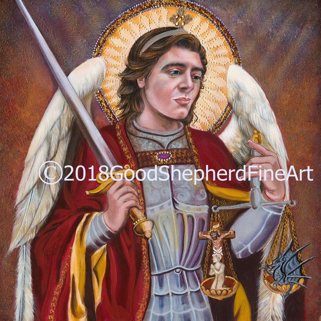 Saint Michael the Archangel, Protector, Guardian, 17 3/4"x17 3/4 ...