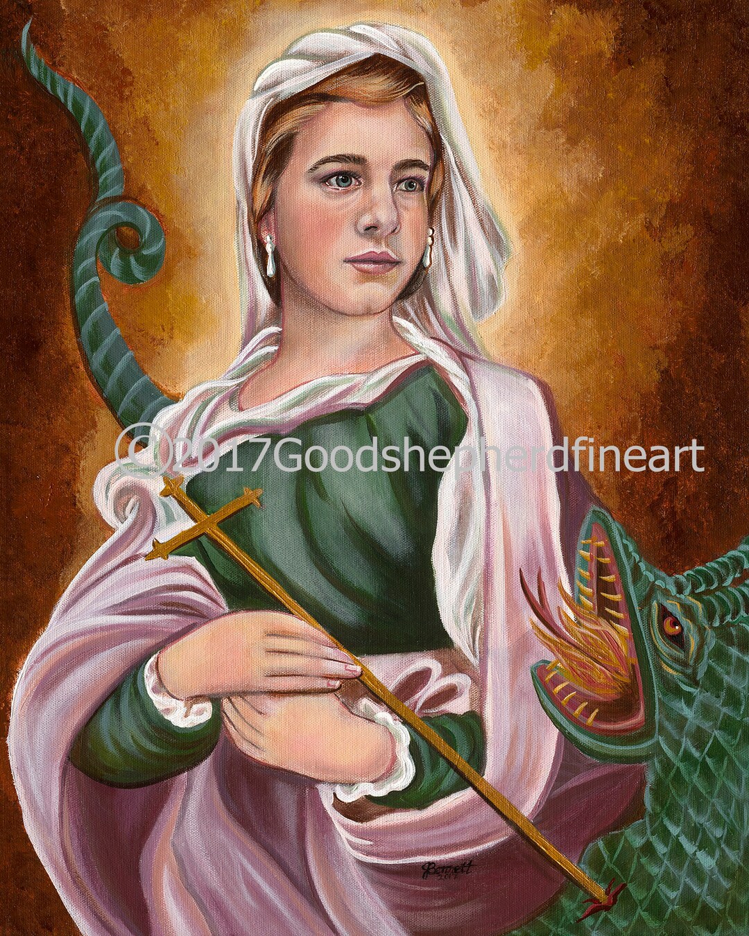 Saint Margaret of Antioch, Virgin and Martyr, 16" X 20" Original ...
