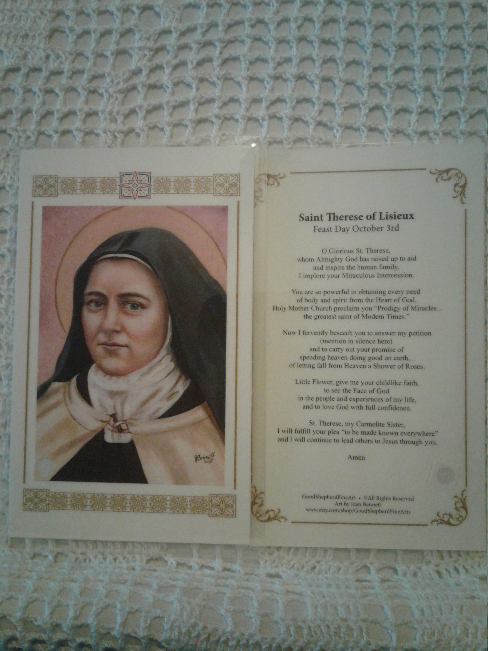 Saint Therese of Lisieux Laminated Relic Holy-Prayer Cards on - Etsy.de