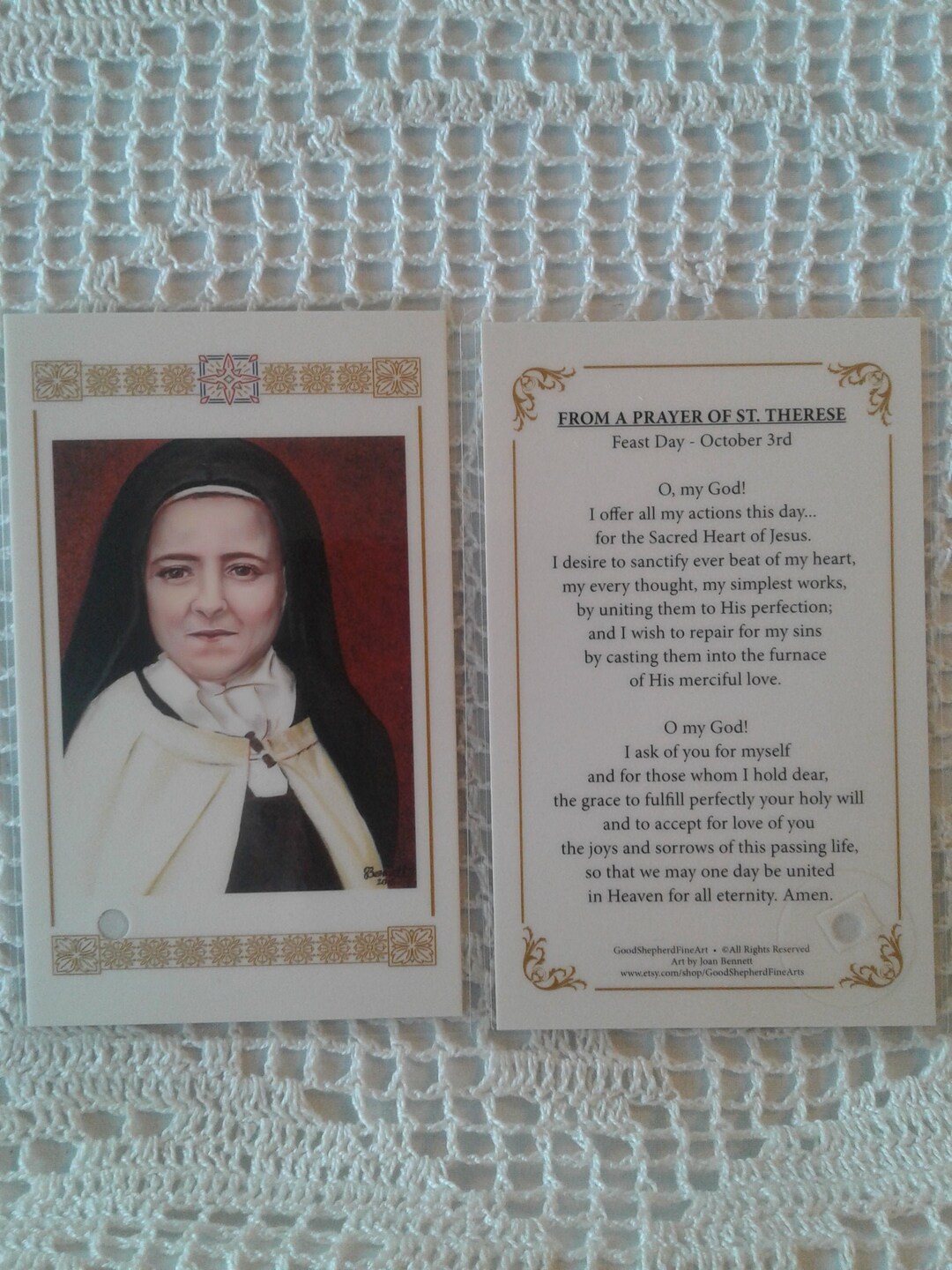 Saint Therese of Lisieux Laminated Relic Holy-prayer Card on - Etsy