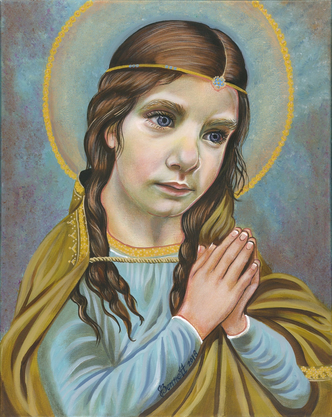 Child Mary, Our Lady, Blessed Mother, 16"x20" Acrylic Painting on ...