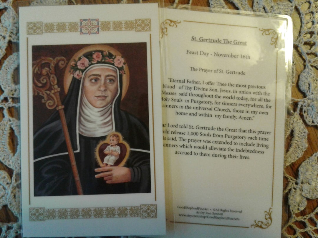 St Gertrude the Great, Laminated Holy-prayer Cards on Warm White Card ...