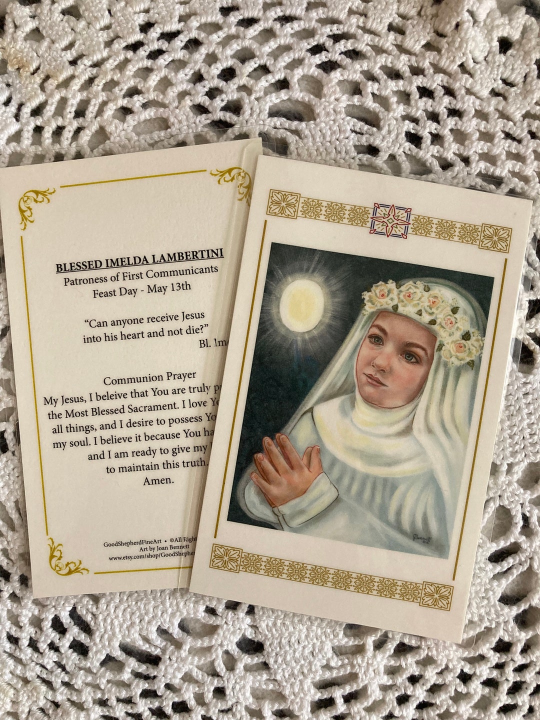 Blessed Imelda Lambertini Relic Card or Prayer Card Patroness of First ...