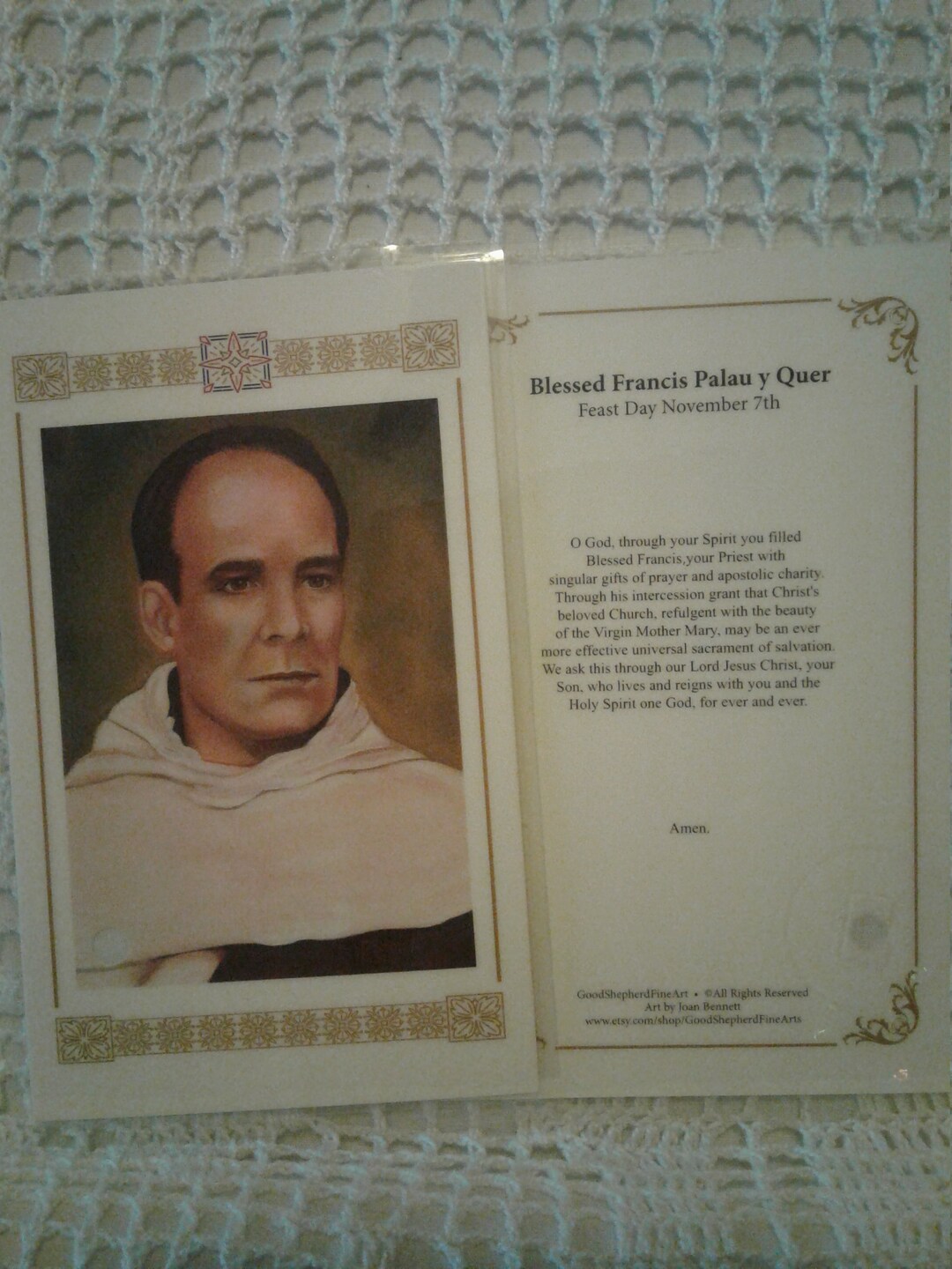 Blessed Francis Palau Y Quer Laminated Relic Holy-prayer - Etsy