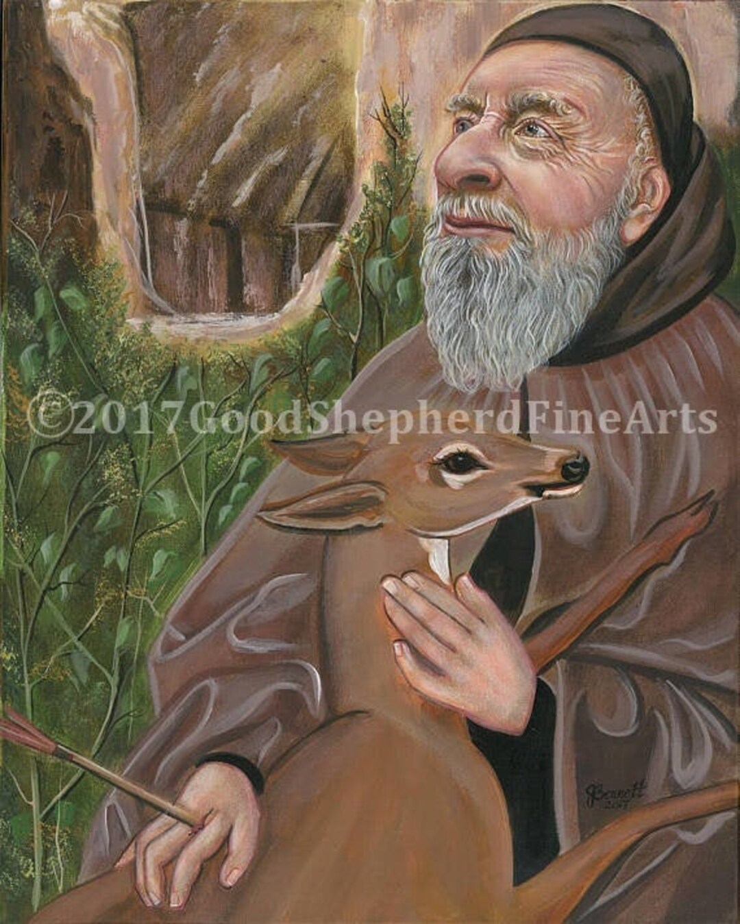 Saint Giles, Holy Helper, Abbot, Hermit, 16"x20" Acrylic Painting on ...
