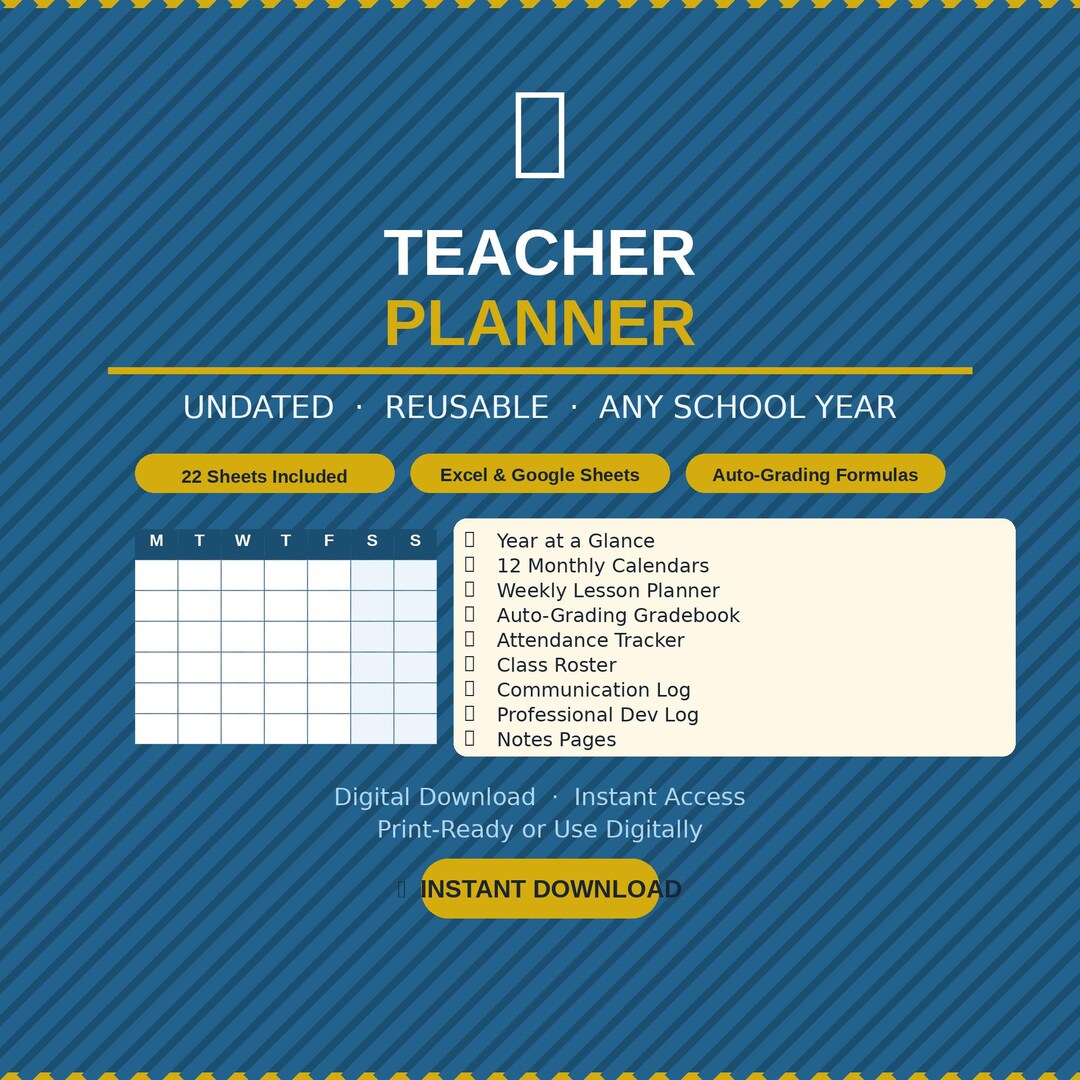 Undated Teacher Planner Spreadsheet | Excel & Google Sheets | Gradebook ...
