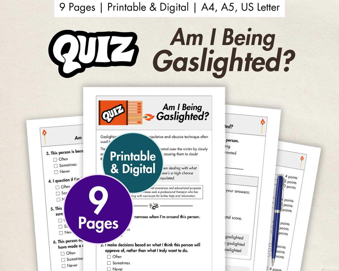 Gaslighting QUIZ Printable, Digital Abuse Recovery Healing Pages ...