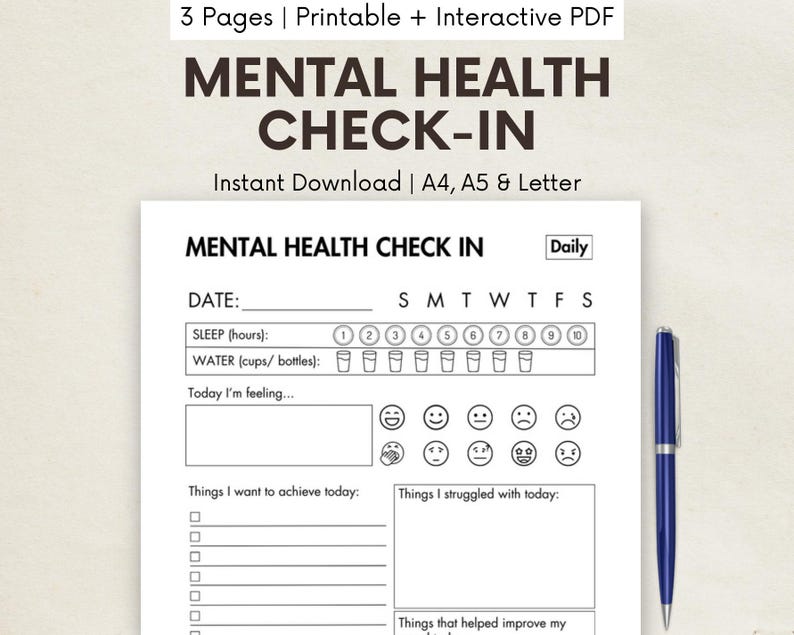 Mental Health Check In, Printable & Digital PDF, Tracker, Checklist ...