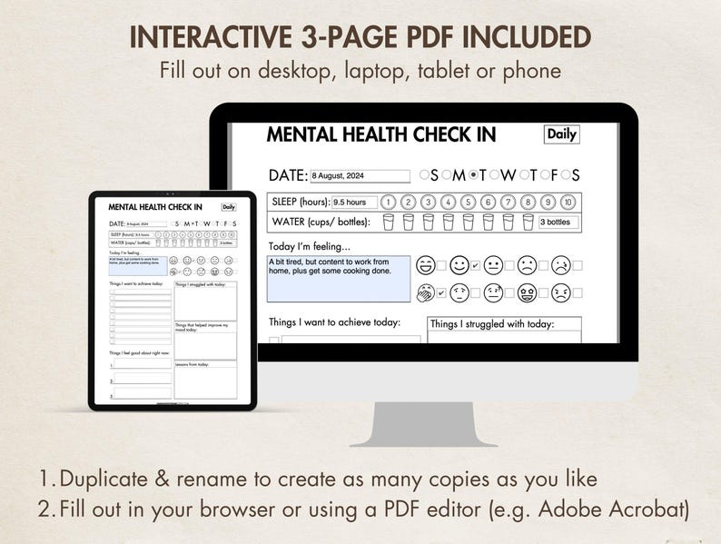 Mental Health Check in Printable, Digital Emotion Tracker, Toxic ...