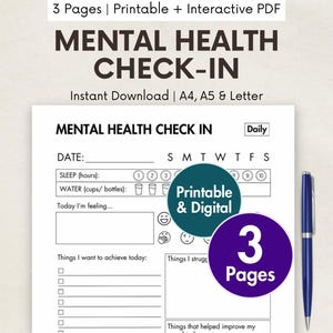 Mental Health Check in Printable, Digital Emotion Tracker, Toxic ...