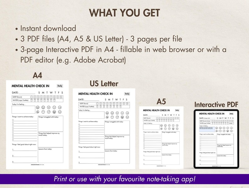 Mental Health Check in Printable, Digital Emotion Tracker, Toxic ...
