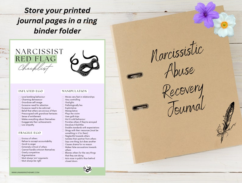 Narcissist Red Flag Checklist Printable, Digital Narcissistic Abuse Recovery Journal ...