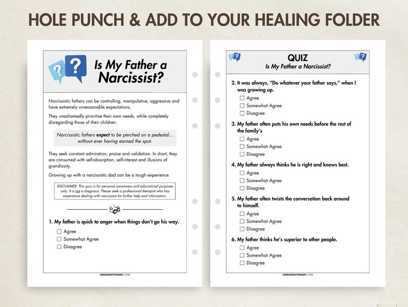 Narcissistic Father QUIZ Printable, Digital Abuse Recovery Healing ...