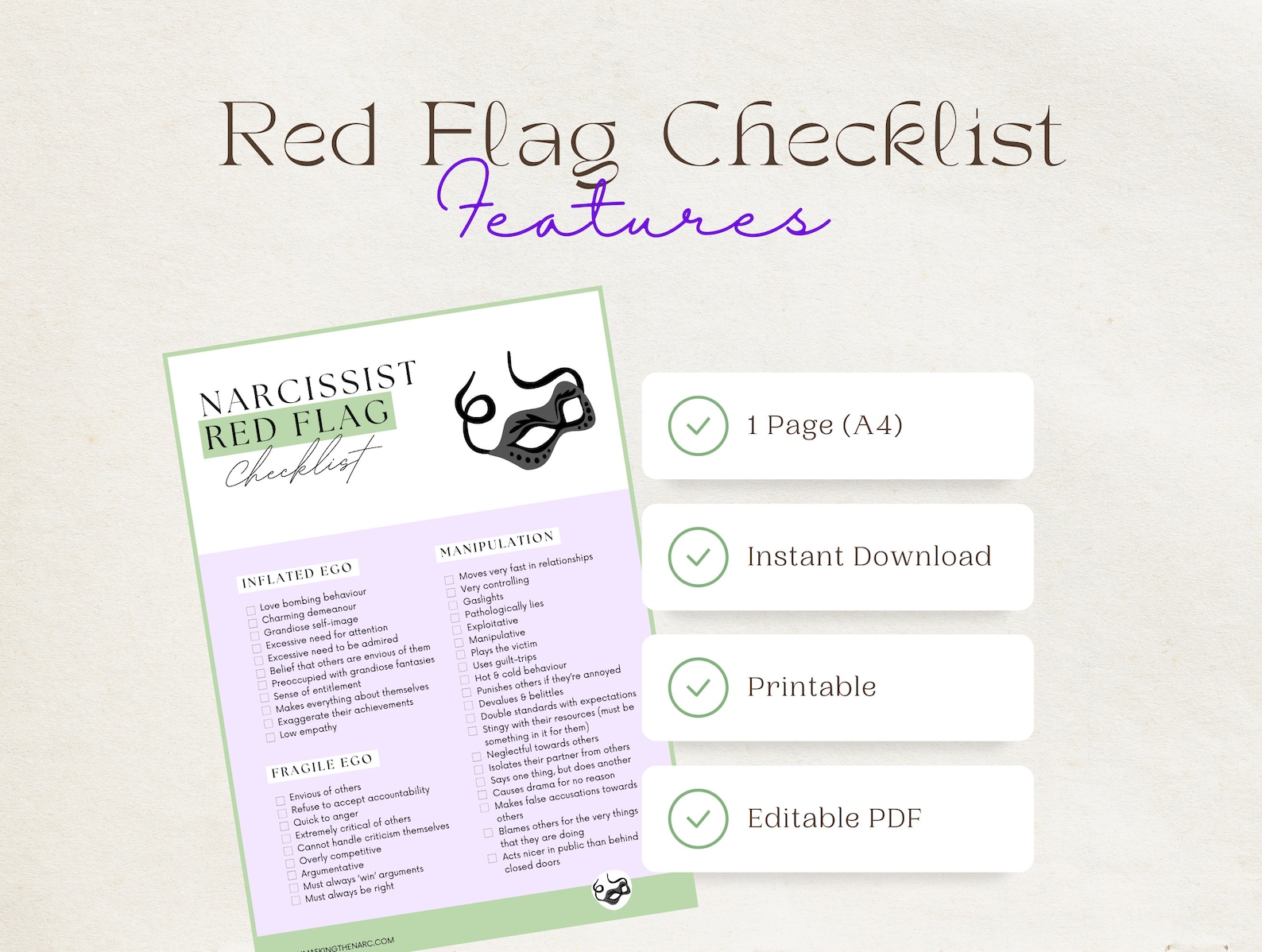 Narcissist Red Flag Checklist Printable, Digital Narcissistic Abuse ...