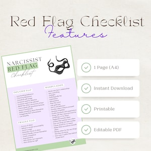 Narcissist Red Flag Checklist Printable, Digital Narcissistic Abuse Recovery Journal ...