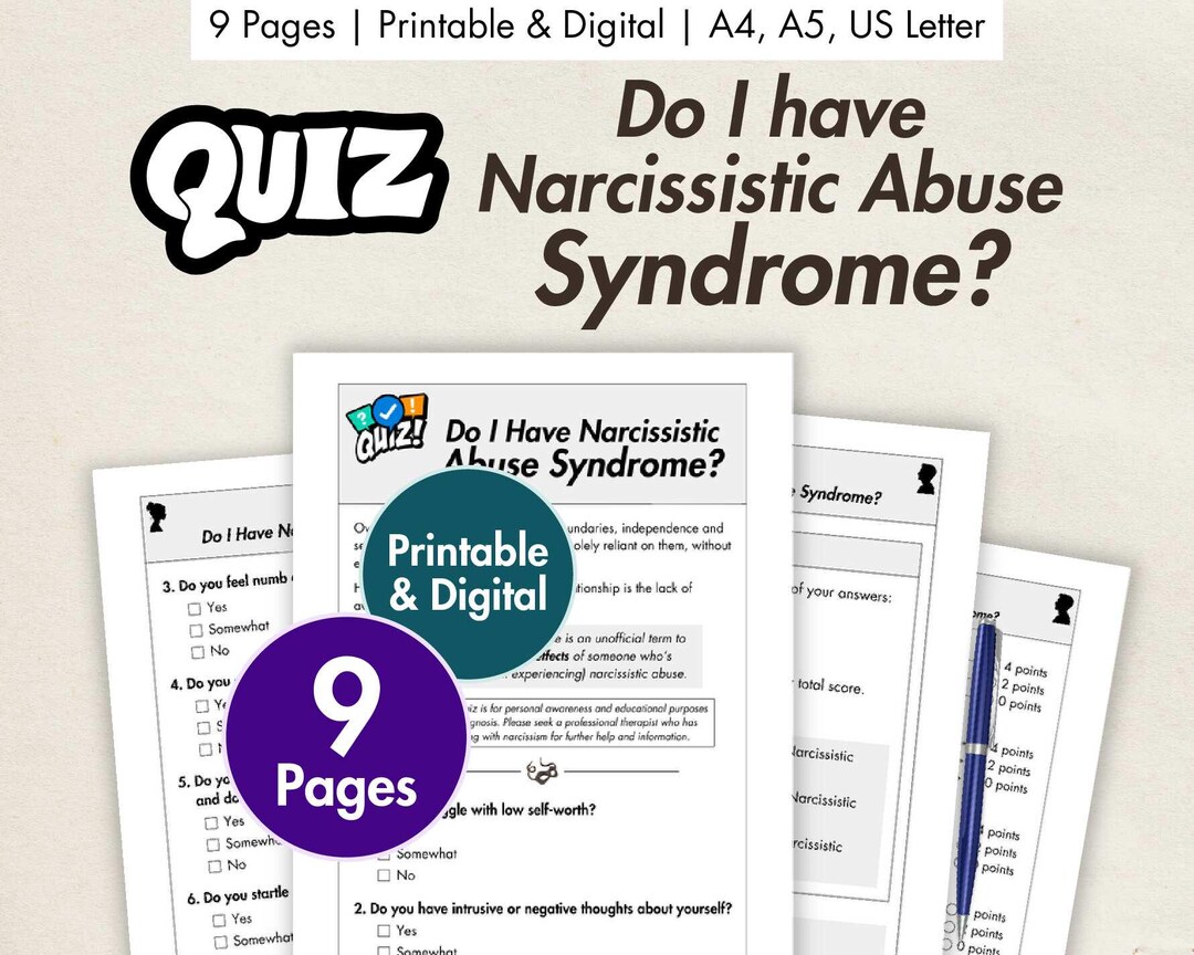 Narcissistic Abuse Syndrome QUIZ Printable & Digital PDF Abuse Recovery Healing Pages Complex ...