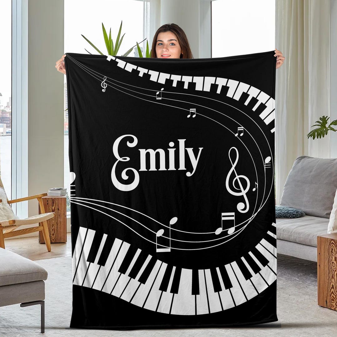 Piano Music Custom Blanket With Name, Music Blanket, Music Lover ...