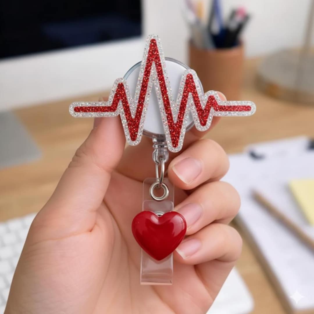 EKG Heart Beat Badge Reel, Pulse Line ID Holder, Cardiology Awareness ...