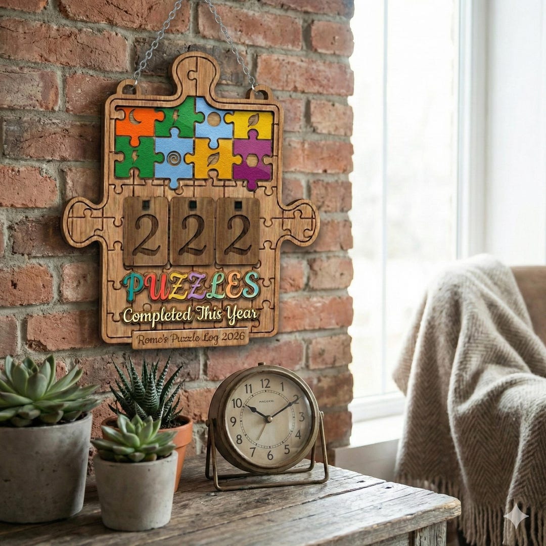 Puzzle Tracker Sign, Puzzles Completed This Year Tracker, Wooden Puzzle ...