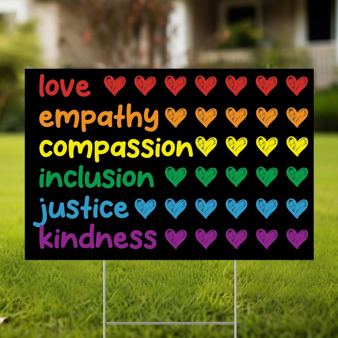 LGBTQ Pride Month Yard Sign, Rainbow Hearts, Gay Pride, Ally Support ...
