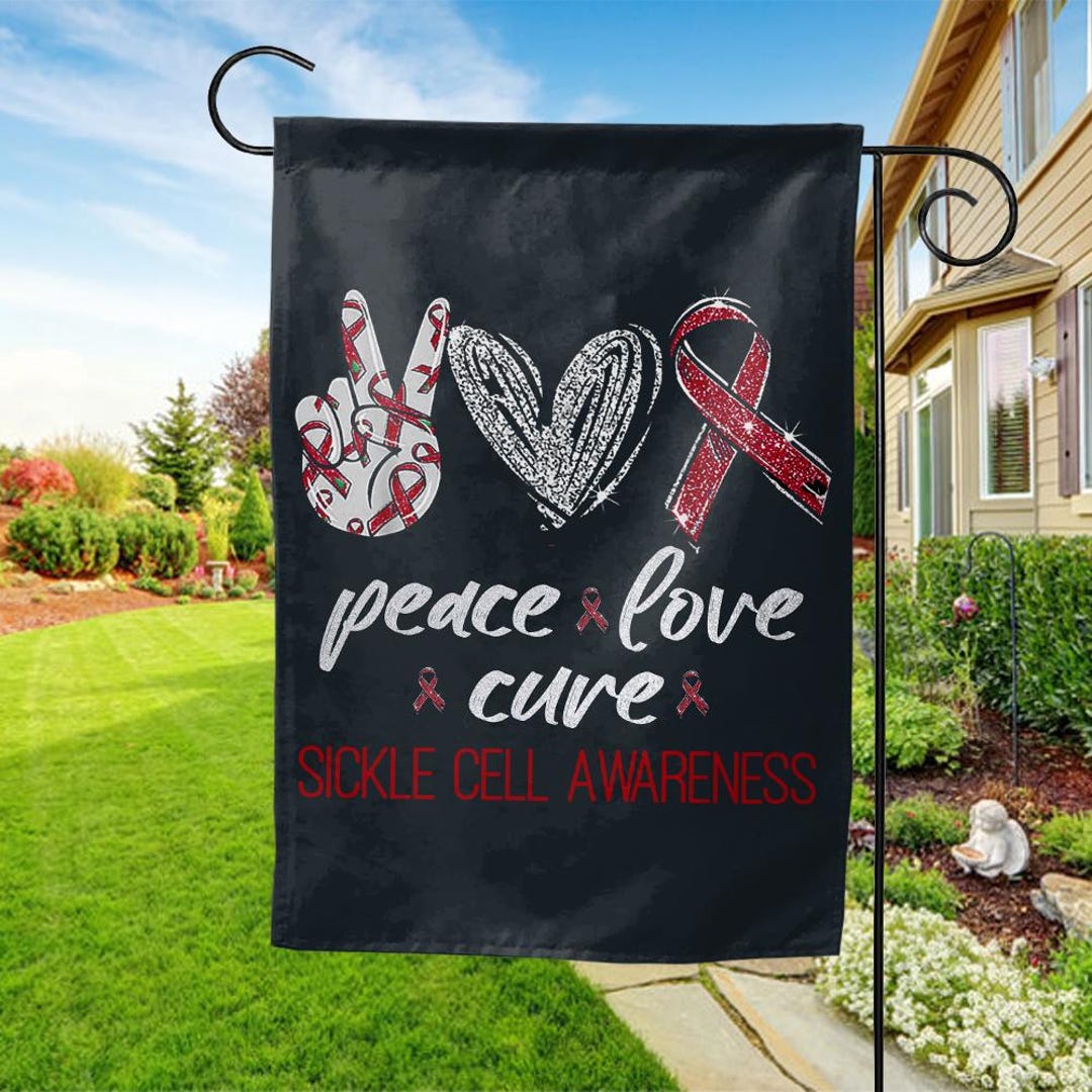 Peace Love Cure Sickle Cell Awareness Garden Flag, Sickle Cell Rainbow ...