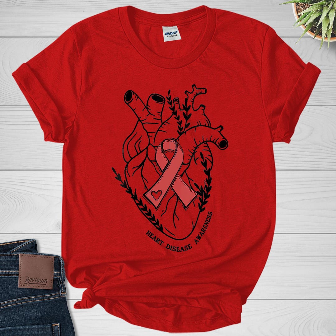Heart Disease Awareness Shirts, Womens Heart Health Shirt, Red Ribbon ...