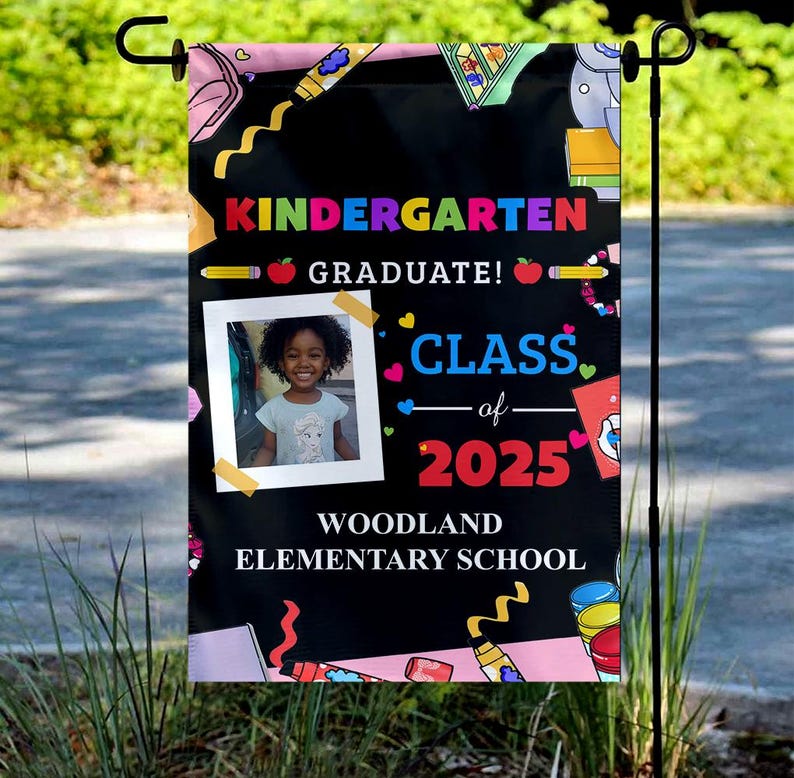 Kindergarten Graduation Photo Garden Flag, Class of 2024 Elementary ...