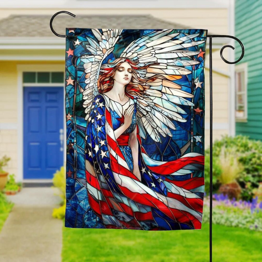Patriotic Angel Stained Glass Garden Flag, God Bless America Double ...