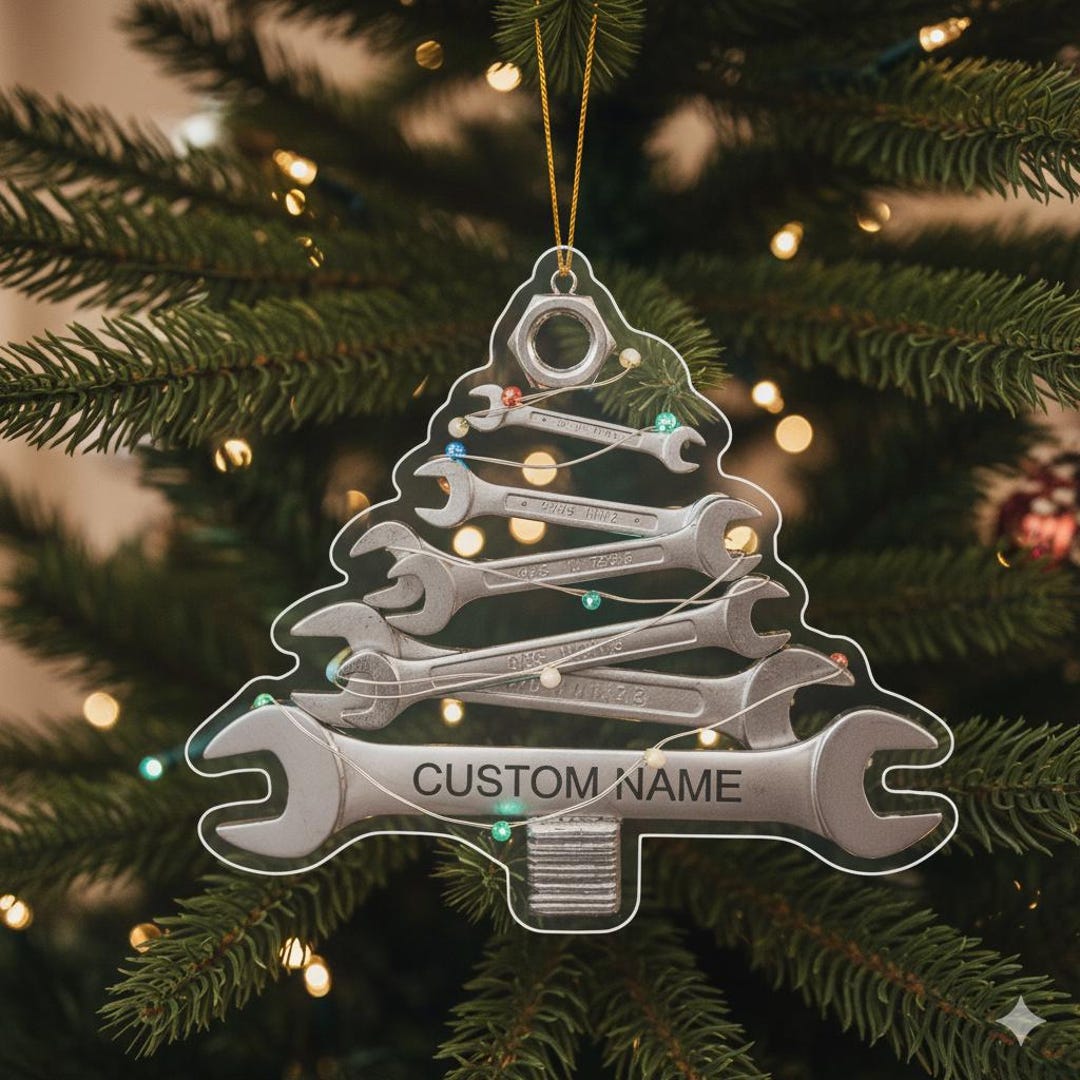 Personalized Wrench Christmas Tree 2D FLAT Ornament, Custom Mechanic ...