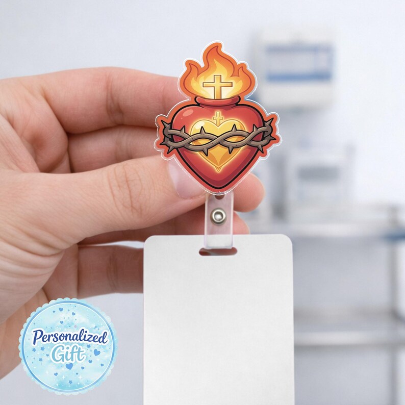 Sacred Heart Badge Reel, Catholic ID Holder for Nurse or Teacher ...