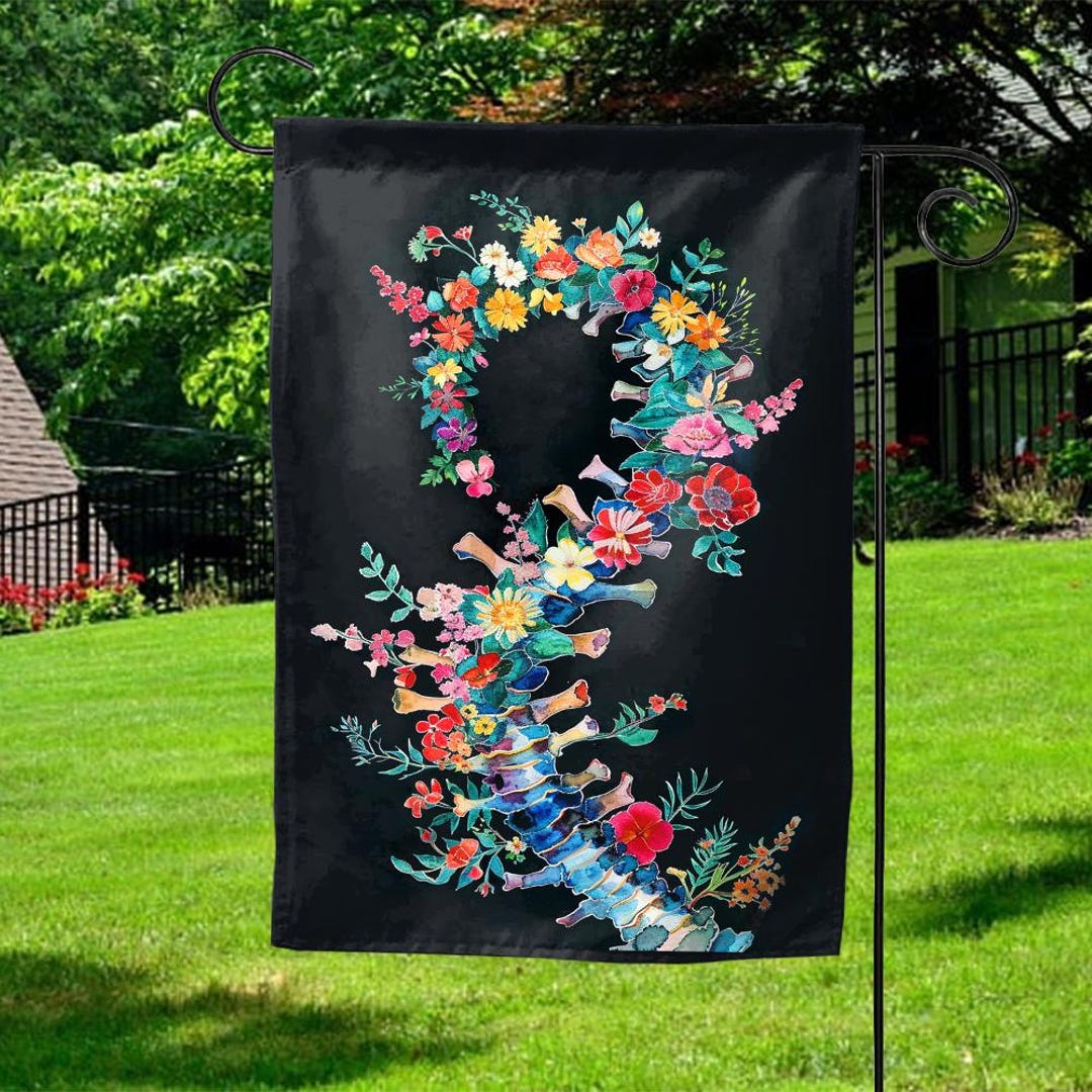 Anatomical Floral Spine Flag, Floral Nurse Garden Flag, Spine Flag ...